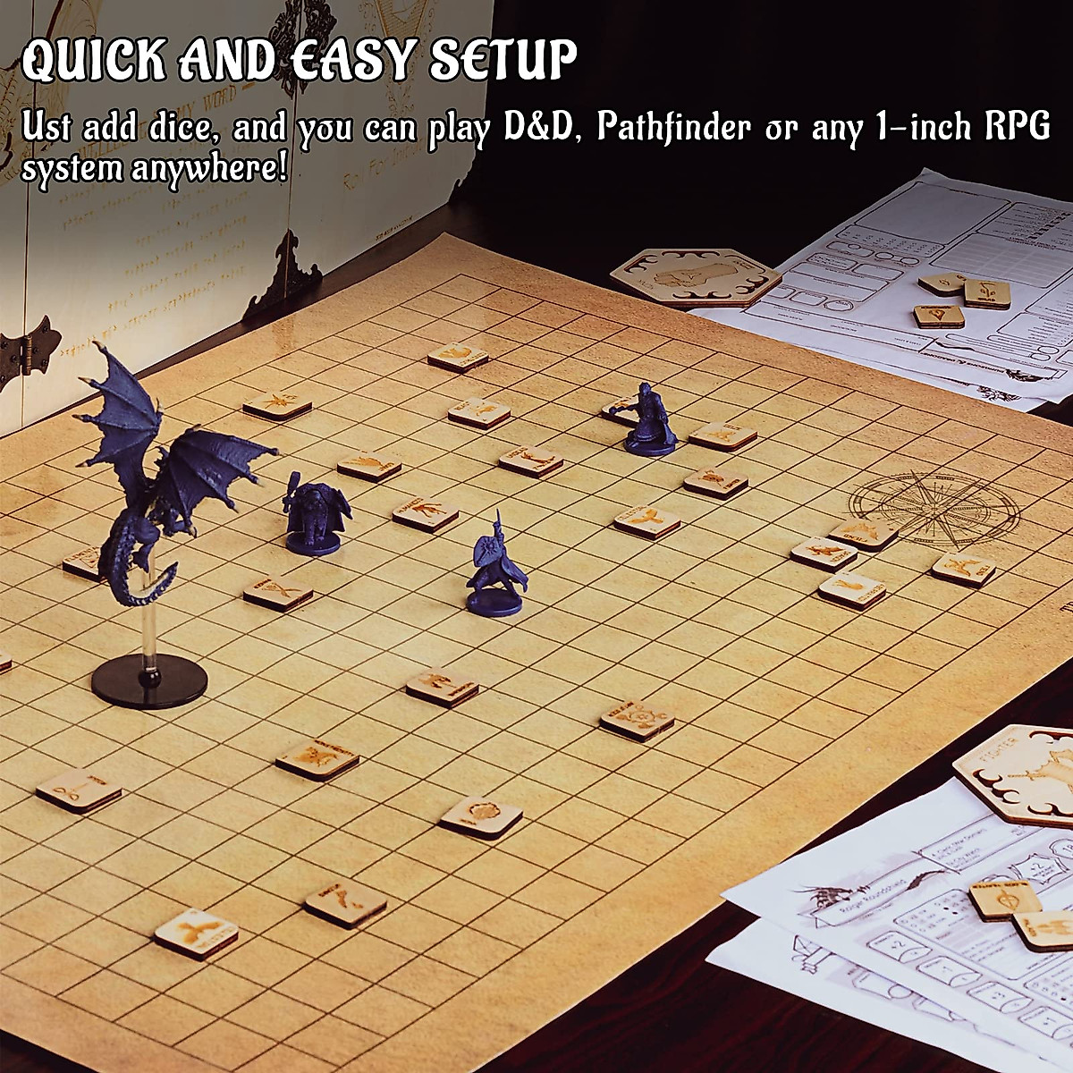 D&D Tabletop Game Tokens Fantasy RPG Hero and Monster Token Set of 112 Pieces Perfect for Dungeons & Dragons and Pathfinder (Wooden)