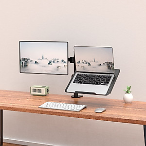 WALI Laptop and Monitor Stand Fully Adjustable Monitor Mount and Laptop Tray for 1 Laptop Notebook up to 17 inch and 1 Screen up to 27 inch, 22 lbs, Weight Capacity (M001LP), Black