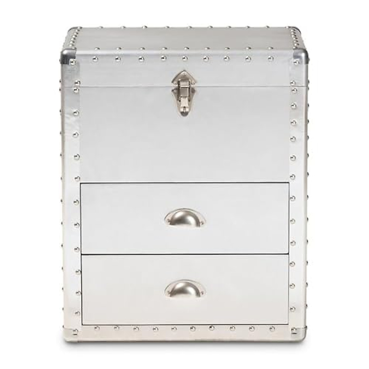 Baxton Studio Serge French Industrial Silver Metal 2-Drawer Accent Storage Chest