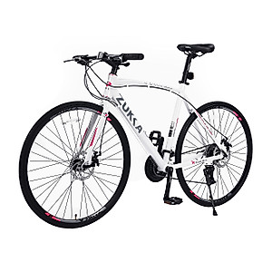 MEGHNA Road Bike 700C Wheels 3 x 8/24 Speed Dual Disc Brake Road Bike Flat Handlebar Hybrid Bike Commuter Bike for Women Men Junior Senior