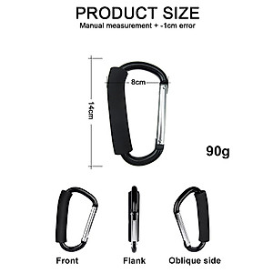 AKOAK Universal Stroller Hook Hanging Bag and Shopping, Large Hook Clasp Stroller Accessories - Easy Hanging Wallet, Diaper Bag, Shopping Bag, Toys, Sports Equipment - Pack of 2, Black