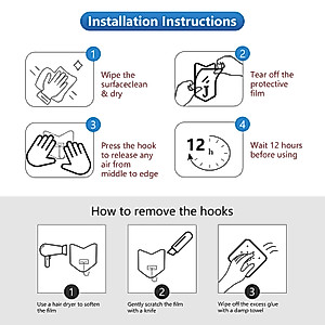 nabreeli Adhesive Hooks for Hanging 8 Pack, 22 lbs Heavy Duty Wall Hooks 304 Stainless Steel Self Adhesive Towel Hook Waterproof Transparent Sticky Hooks for Kitchen Glass Door (8)