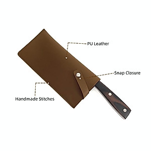 Sanseenia PU Leather Knife Sheath, Durable Meat Cleaver Sheath, Waterproof Chef Knife Edge Guards & Cleaver Covers, Kitchen Wide Knife Protectors (Brown)