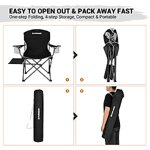 FUNDANGO Folding Padded Camping Arm Chair, Portable Outdoor Full Back Lawn Chair with Side Table Cup Holder Side Pocket for Garden Camping Picnic BBQ Concert with Carry Bag, Support 300LBS