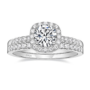 EAMTI 1.25CT 925 Sterling Silver Bridal Rings Sets Cubic Zirconia Halo CZ Engagements Rings Wedding Bands for Women Promise Rings for her Size 8