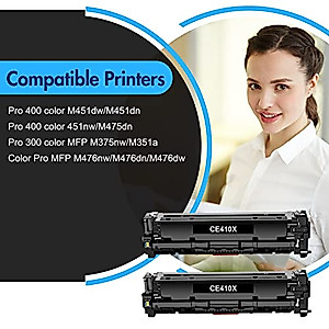 INFITONER 305X Black High-Yield Toner Cartridge 2-Pack Compatible Replacement for HP 305X 305A CE410X CE410A for pro 400 Color MFP M451dn M451nw M475dn M476nw M476dn M476dw M451 M475 M351 M375 Printer