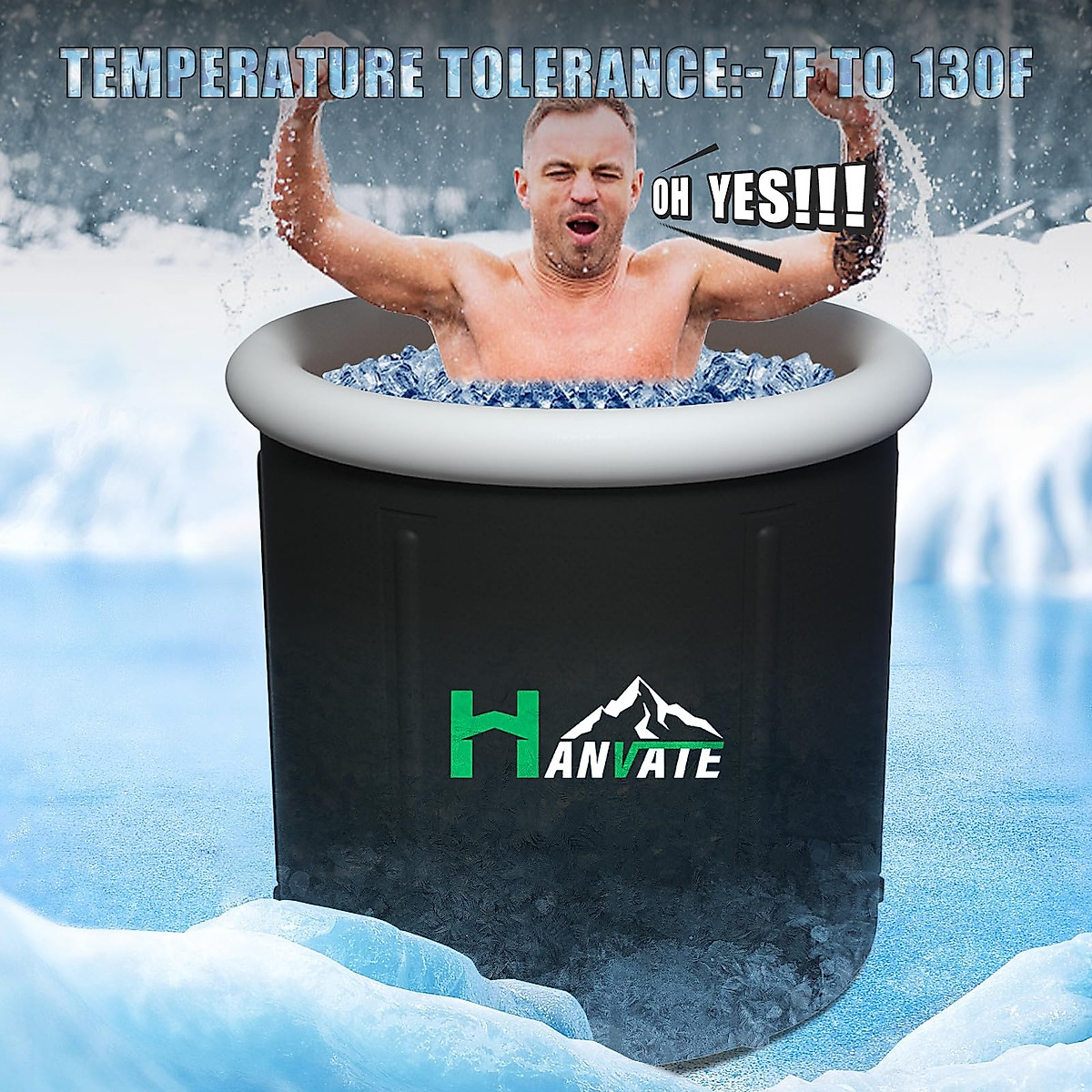 hanvate Large Ice Bath Tub Outdoor for Recovery, Cold Plunge Chiller for Athletes Cold Water Therapy, Easy Install Portable Ice Bath Plunge Pool with 2-Dustproof Cover for Ice Bath/Soaking/Spa
