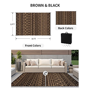 MontVoo-Outdoor Rug Carpet Waterproof 5x8 ft Reversible Patio Rug RV Camping Rug-Plastic Straw Rug Outside Indoor Outdoor Area Rug for Patio Deck Balcony Picnic Beach Outdoor Decor Boho Black Brown