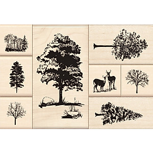 Inkadinkado Trees Mounted Rubber Stamp Set, 8 pc