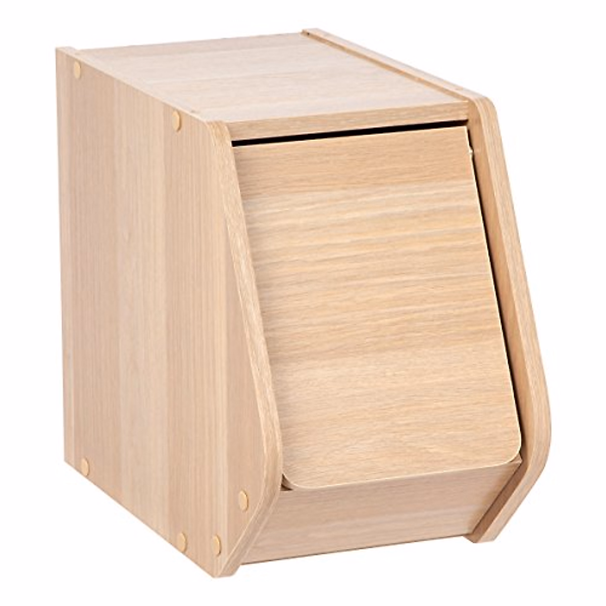 IRIS USA Narrow Modular Wood Stackable Storage Box with Sliding Door, for Office Closet and Nightstand, Easy Assembly, Space Saving, Stacking Storage Box, Light Brown