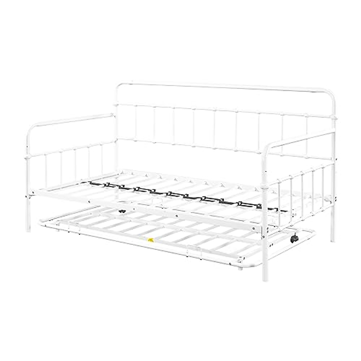 Oudiec Twin Size Metal Daybed with Trundle, Sofa Bed Frame Steel Slat Support for Teenagers/Adult Bedroom, Space Saving Design & No Box Spring Needed, White
