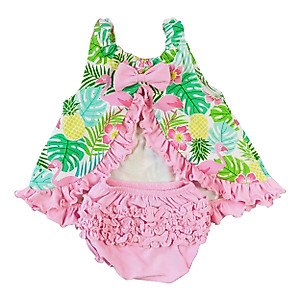 AnnLoren Baby/Toddler Girls Open Back Swing Tank Top with Bow Tropical Design 3-6 Mo