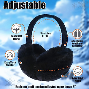 2Pack Ear Muffs For Winter Women Adjustable Fuzzy Earmuffs Foldable Fluffy Ear Warmers Faux Fur Ear Muffs For Cold Weather,Black/Pink