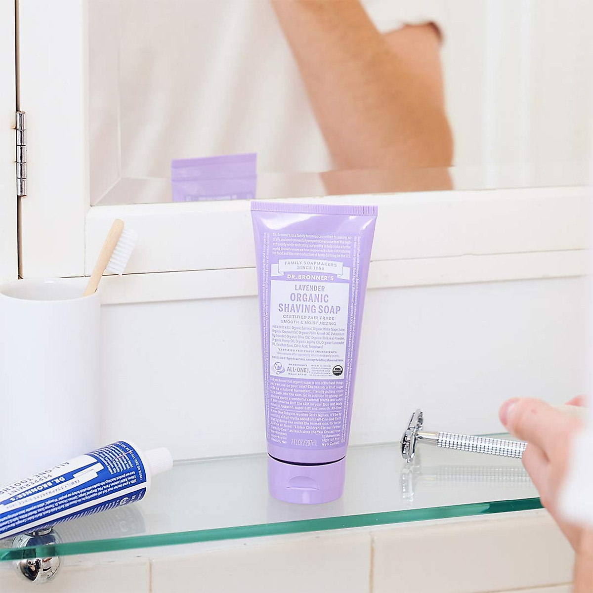 Dr. Bronner's - Organic Shaving Soap (7 oz Variety Pack) Lavender, Baby Unscented, & Peppermint - Certified Organic, Sugar & Shikakai Powder, Moisturizes, Use on Face, Underarms, & Legs | 3 Count