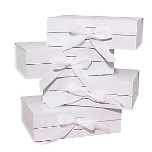 Supremo MD 22 Set of 4 Premium Gift Boxes with Shredded Paper and Hair Tails | Elegant White Magnetic Gift Boxes with Lids | Ideal for Presents, Weddings, Birthdays, or any Special Occassions