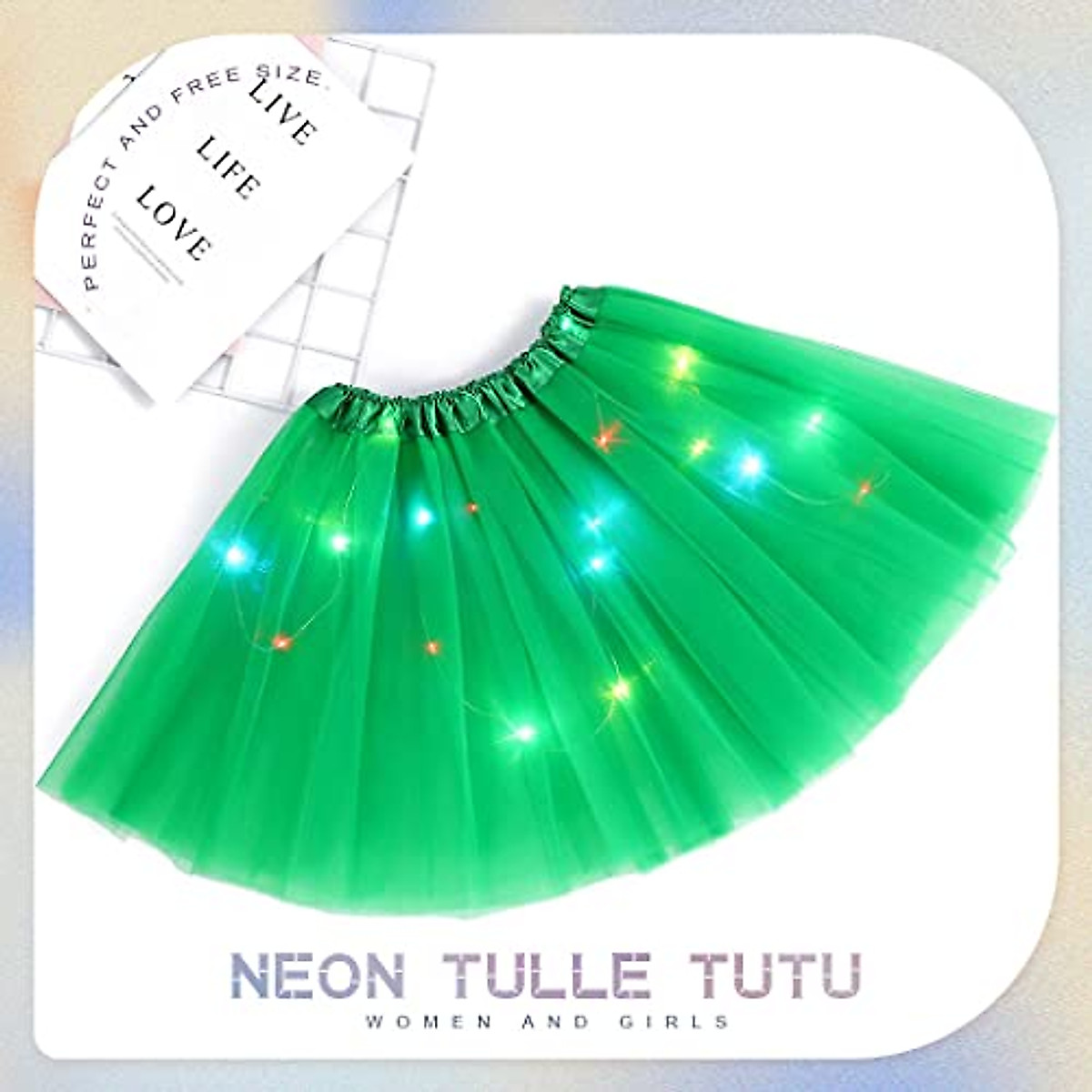Victray Women Light Up Tutus Adult LED Tulle Tutu Skirt Sparkly Plus Size Tutu Costume (Green 1)