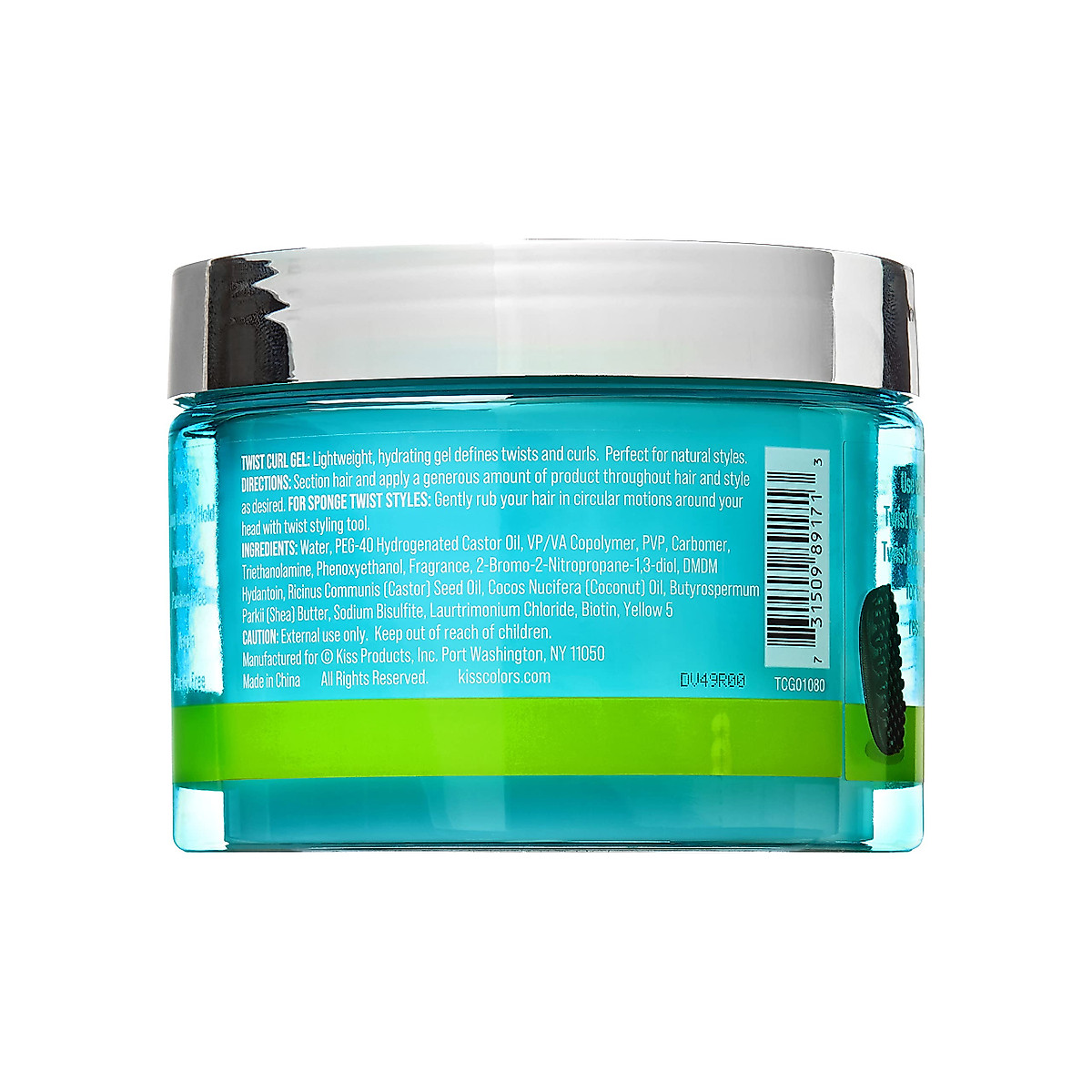 KISS COLORS & CARE Twist Curl Gel, 6 oz. - Flexible Hold, Perfect For Twists, Moisturizing & Promotes Hair Growth, No Buildup - Lightweight, Organic Jamaican Black Castor Oil