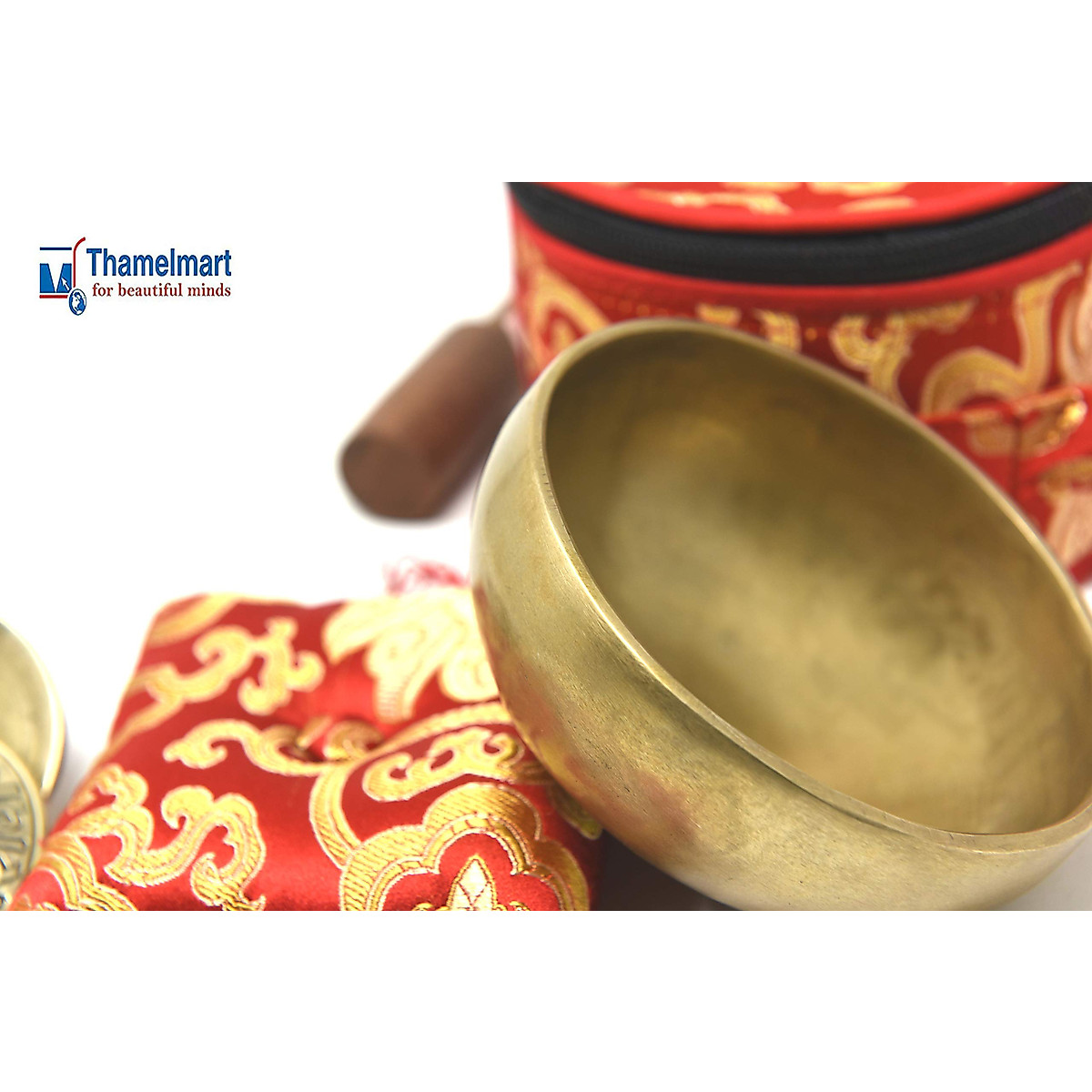 4.5" Tibetan Singing Bowl for Meditation, Sound Healing, Yoga & Sound Therapy. Made of 7 metals. Cushion Suede leather Wooden Mallet, Box & Tingsha nincluded Thamelmart … (4.5 Inch Matte)