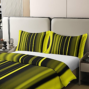 Feelyou Yellow Balck Duvet Cover 100% Cotton Abstract Art Bedding Set for Kids Boys Girls Room Decor Stripes Ombre Comforter Cover Set Queen Size Modern Striped Art Bedspread Cover 3Pcs Zipper