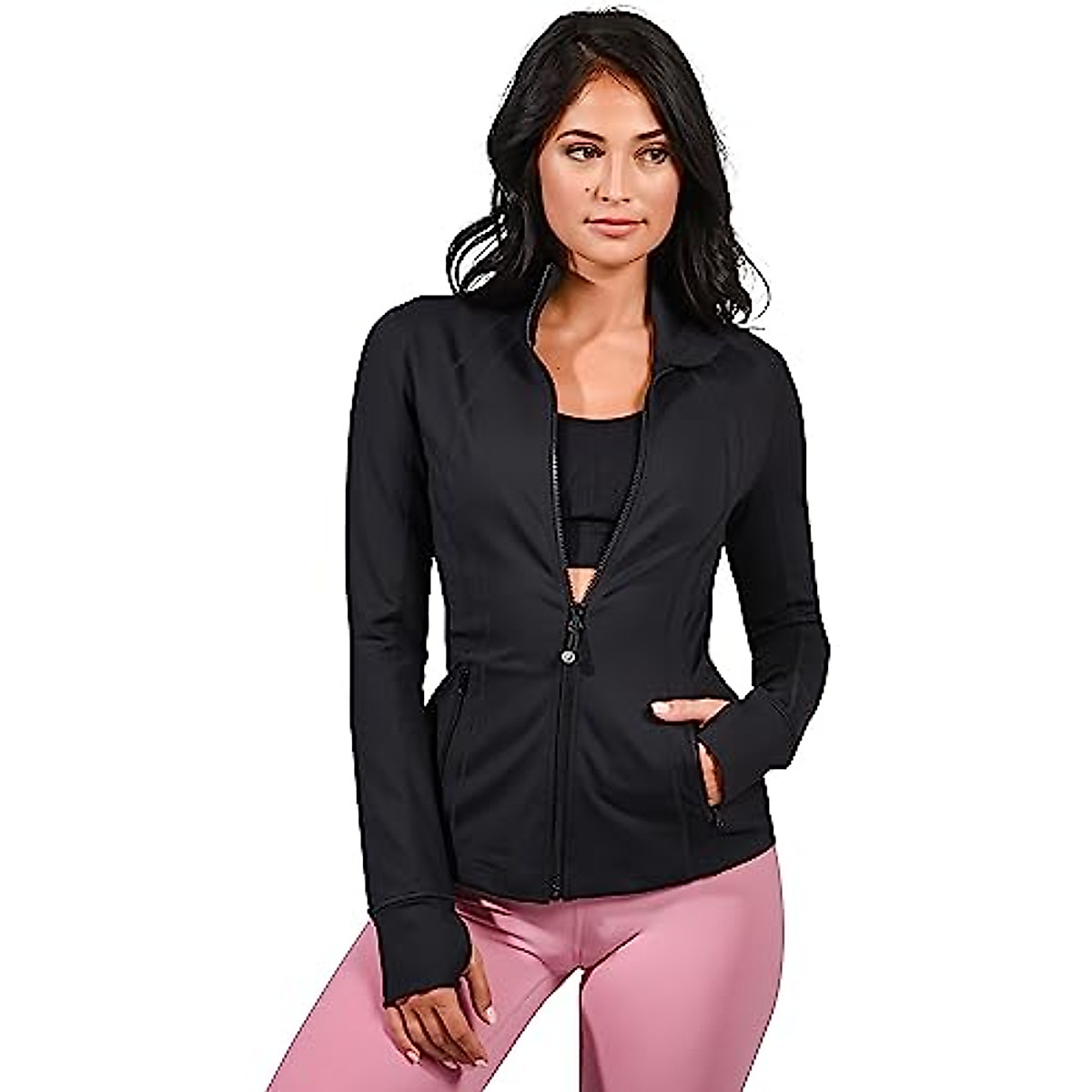 90 Degree By Reflex Women’s Lightweight, Full Zip Running Track Jacket - Black - Small