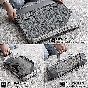 Compression Packing Cubes for Suitcases, VIKASI 6 Set of Travel Luggage Packing Organizers, Suitcase Organizer Bags Set for Expandable Packing Organizers Travel Accessories (Gray)