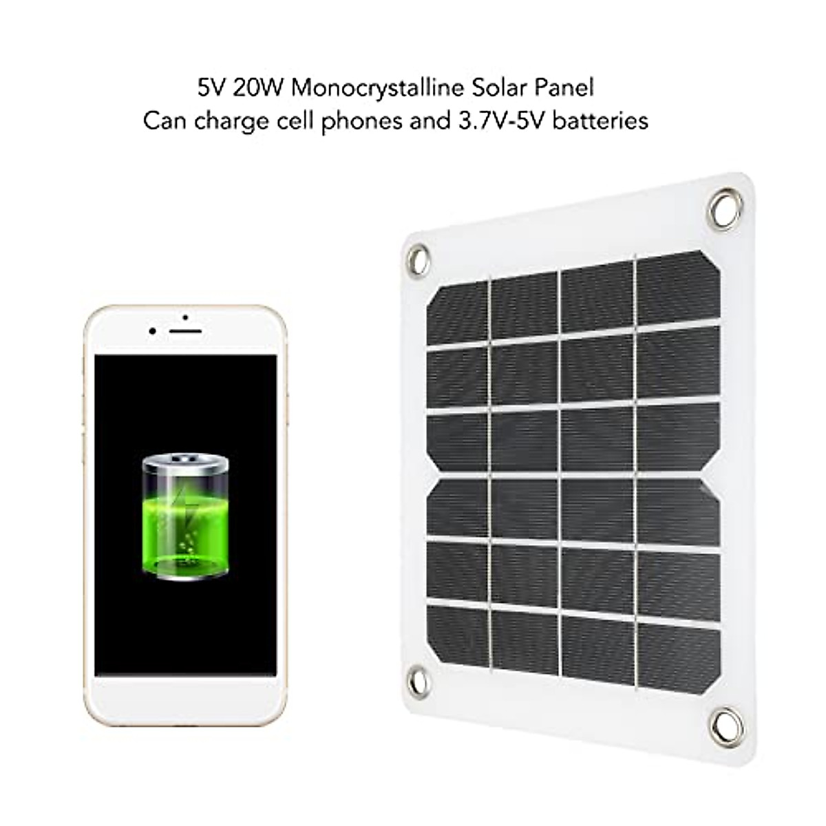 5V 20W Solar Panel Kit for Phone, Portable Solar Charge Panel with USB Output Port for Solar Chargers, Mini Generators, Power Banks, Suitable for Camping, Home