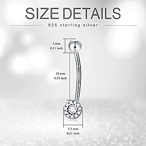 SLIACETE CZ Belly Button Ring 925 Sterling Silver Navel Barbell Stud Body Piercing Jewelry Gifts for Women, 1 PC