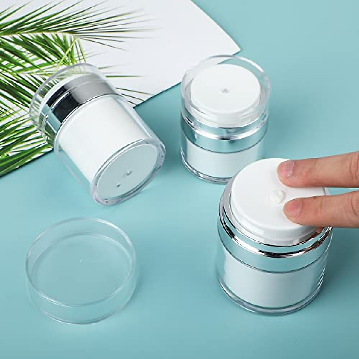 3PCS Cream Jar Vacuum Bottle, 15/30/50ml Empty Refillable Cosmetic Air Pump Jars Bottles, Portable Lotion Dispenser, Push Down Makeup Lotions Creams Travel Container for Travel