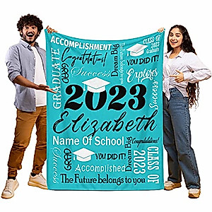 YFgohighhh Personalized Name Bedding Throw Blankets Graduation, Blue Picture Blanket for Family Friend Pet Christmas Birthday Wedding-32 x48