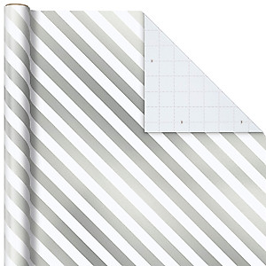 Hallmark Silver and White Wrapping Paper with Cutlines on Reverse (3 Rolls: 105 sq. ft. ttl) Stripes, Dots, Geometric for Weddings, Christmas, Hanukkah, Bridal Showers, Birthdays