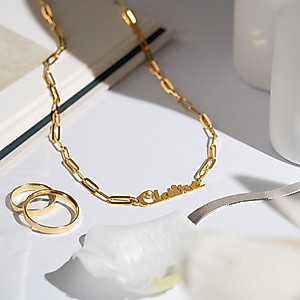 Oak&Luna Custom Link Chain Name Necklace with Diamond in Silver 925 18k Gold Plating - Personalized Dainty Woman Birthday Jewelry Gift for Her (18k Gold Vermeil)