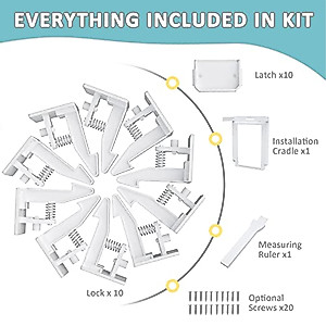 10 Pack Child Proof Cabinet Locks, Upgraded Child Safety Cabinet Latches Invisible with Deactivated Mode, Enlarged 3M Tape, Extra Long Baby Safety Drawer Latches, Fit for Most Cabinets and Drawers