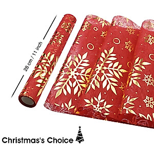 Qidordour Christmas Table Runner, 11 Inch x 196 Inch Long Table Runners, Gold Snowflake on Red Non-Woven Cloth Roll, Tabletop Decoration for Xmas Boho Farmhouse Home Kitchen Dining Thanksgiving Decor