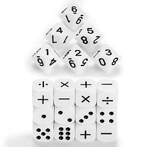 18 Pieces Teaching Dice Set, Include Operation Dice, Number Dice and Other Dice for Math Teaching Classroom Supplies