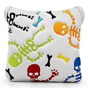 Funny Skeleton Man Golf Square Mallet Putter Cover, Mallet Headcover with Magnetic Closure - 3 Colors Options - Black/Red/White Golf Putter Head Cover (White Base)
