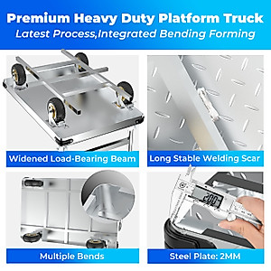 PHEXOD Extra Large Platform Truck Cart, 44 x 28 Dolly Cart Heavy Duty Push Cart Dolly with 2500 LBS Capacity, Foldable Flat Cart Hand Trucks with Non-Slip Mat and 6" Swivel Brake Wheels