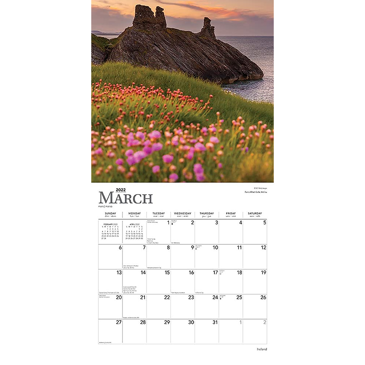 Ireland 2022 12 x 12 Inch Monthly Square Wall Calendar with Foil Stamped Cover, Scenic Travel Dublin Irish