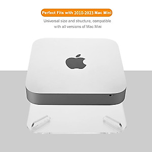CaSZLUTION Desktop Stand for Apple Mac Mini 2010-2023, Transparent Acrylic Flat Stands Holder with Anti-Slip Rubber Feet Compatible with Apple M1/ M2 / M2 Pro Chip MAC Mini