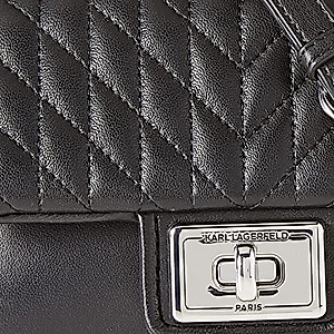 Karl Lagerfeld Paris Womens Agyness Quilted Flap Crossbody, Black/Silver, One Size US