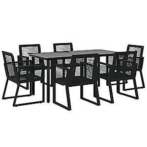 WHOPBXGAD 7 Piece Patio Dining Set Rattan Chair,Gardens Patio Furniture,Oak Patio Furniture Set,Sui for Gardens, lawns, terraces, poolsides, patios,Black PVC Rattan
