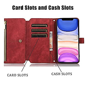 ZCDAYE Wallet Case iPhone 11(6.1 inches), iPhone 11 Phone Case with Strap, Premium Zipper (with Wristlet) Flip Leather Phone Case for iPhone 11(6.1 inches) - Red