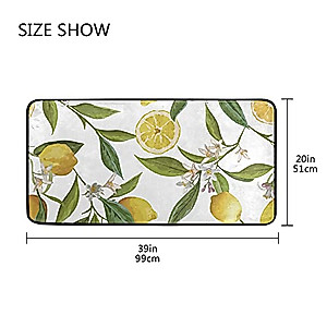 Lemon Kitchen Rug, Carpet for Bedroom 39" x 20", Standing mat- White, Running Carpet, Suitable for Outdoor, Washable, Bathroom, Living Room