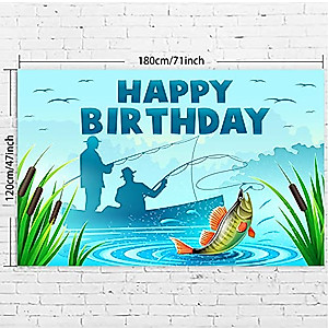 Gone Fishing Happy Birthday Banner Backdrop Fish Fisher Fisherman Theme Decor Decorations for 1st Birthday Party Baby Shower Retirement Party Fishing Party Supplies Favors Background