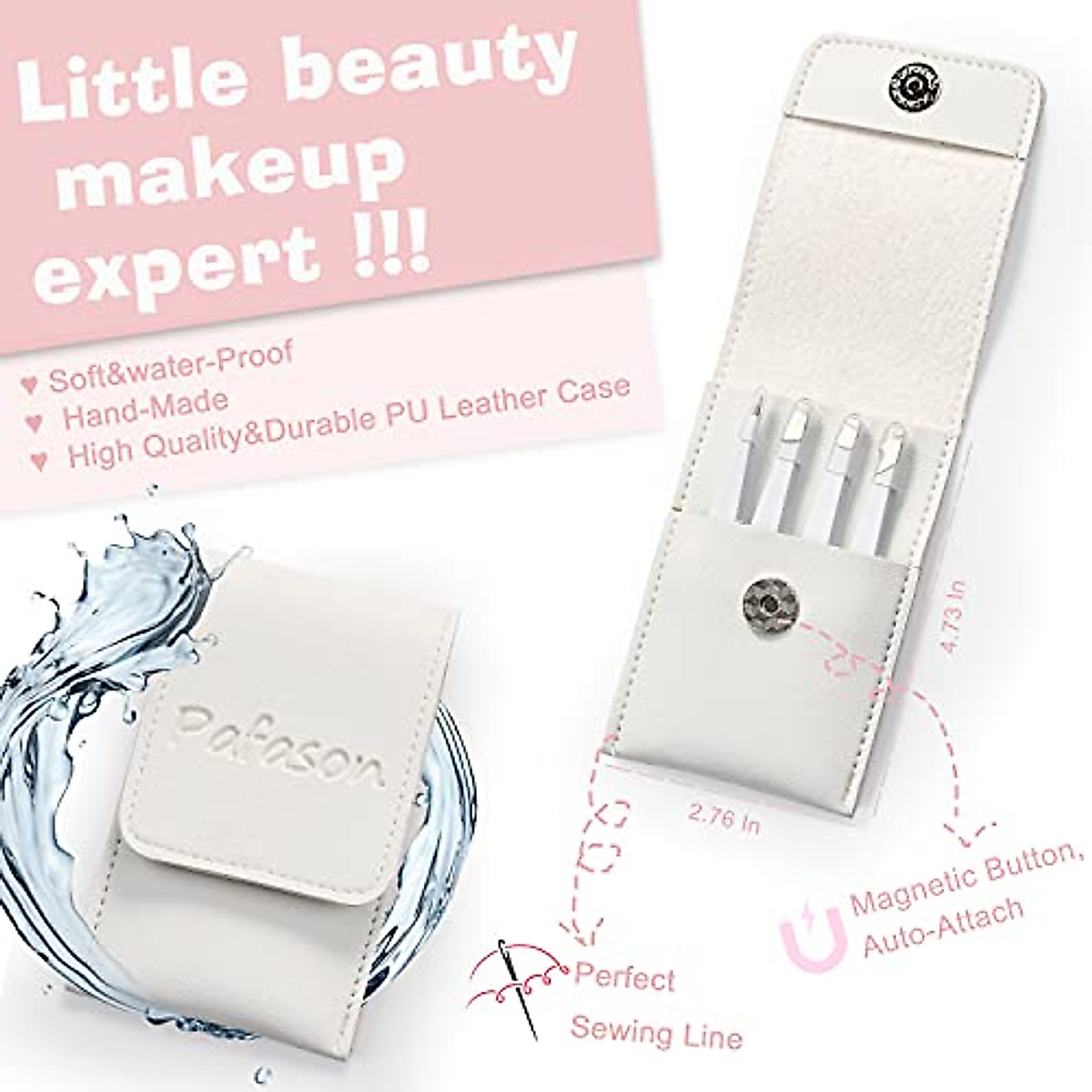 PAFASON Eyebrow Tweezers Set with Premium PU Leather Travel Case-Professional Stainless Steel & High Precision Tweezer Kit for Eyebrow Facial Hair Removal Ingrown Hair Splinter Eyelash for Women & Men