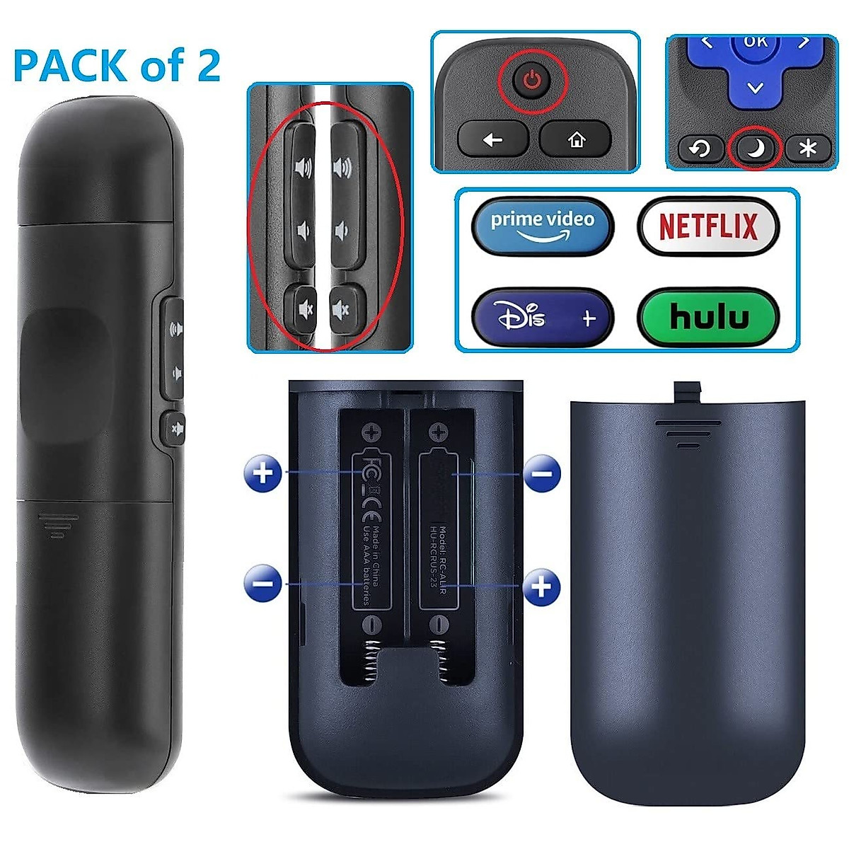 Rupmmehon (Pack of 2) Replacement Remote Control Universal for Roku TV/for Hisense/Element/TCL/Sharp/Onn/Philips/Hitachi/JVC Roku Series Smart TVs