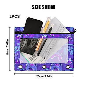 WIFIU Cute Joysticks Gamepad Pencil Pouch for 3 Ring Binder Pockets Clear Window Pencil Bag with Smooth Zipper Game Controller Joypad Pencil Case for Organization Office Supplies Cosmetics 2 Pack