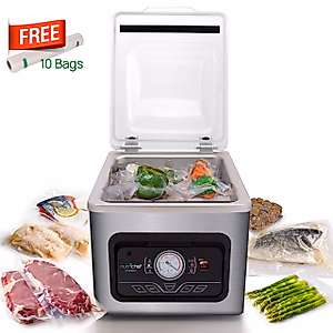 NutriChef Vacuum Sealer Machine - 350W Commercial 8L Chamber Type Automatic Food Sealer System - Air Seal Machine Meat Packing Sealing Storage Preservation Sous Vide, Vac Roll Bags
