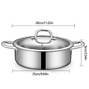 LYNICESHOP 304 Food Grade Stainless Steel Shabu Shabu Hot pot with Divider&Lid for Induction Cooktop Gas Stove Dual Sided Soup Cookware with 2 Soup Ladles