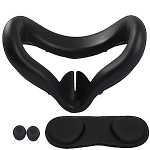 TNE Face Cushion Cover, Lens Pad, Thumbstick Cap for Oculus Quest 2 | Accessories Include Silicone Face Cover, Lens Dust Protector, Controller Thumb Grips for Quest 2 Virtual Reality Headset (Black)