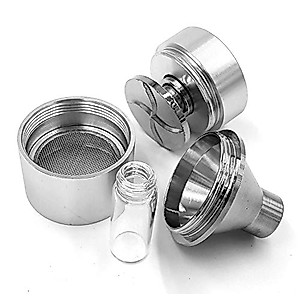 Coarse to Fine Spice Grinder Hand Mill Funnel - Ultra fine - Metal 3 Piece 1.75 inch with Storage Bottle - Silver Color
